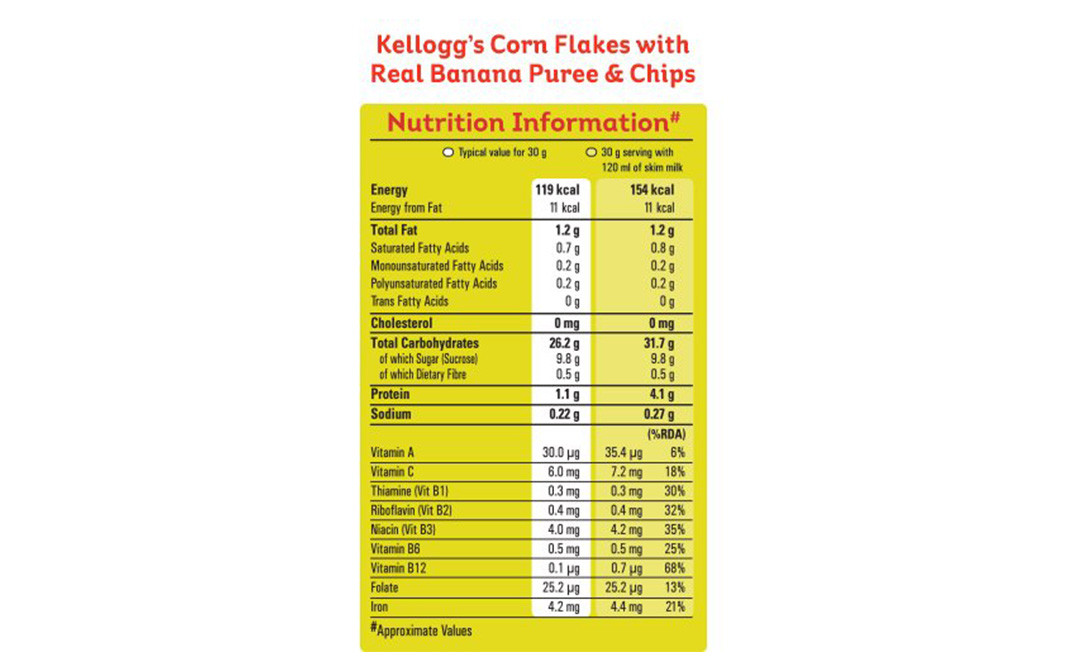 Kellogg's Corn Flakes Real Banana Puree & Chips - Reviews | Ingredients ...