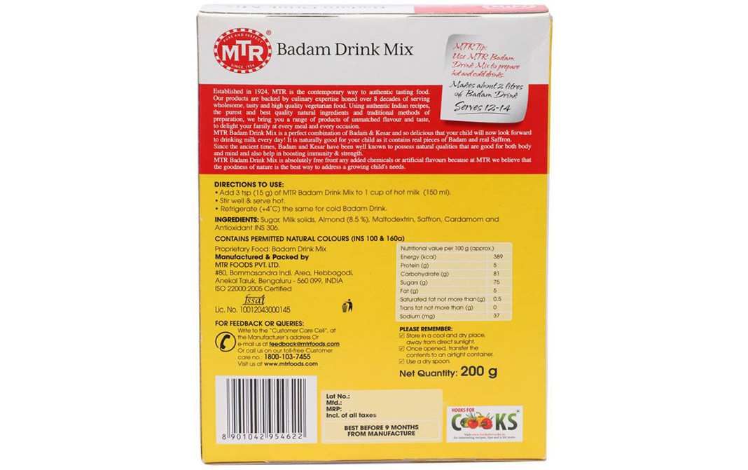 MTR Badam Drink Mix Box 200 grams - Reviews | Nutrition | Ingredients ...