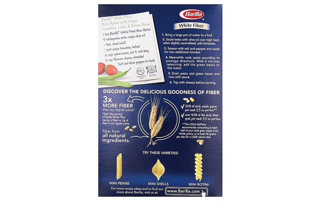 Barilla White Fibre Rotini Box 340 grams - Reviews | Nutrition ...