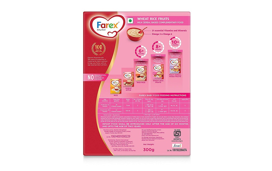 Farex Wheat Rice Fruits, (8+ months) Box 300 grams - GoToChef