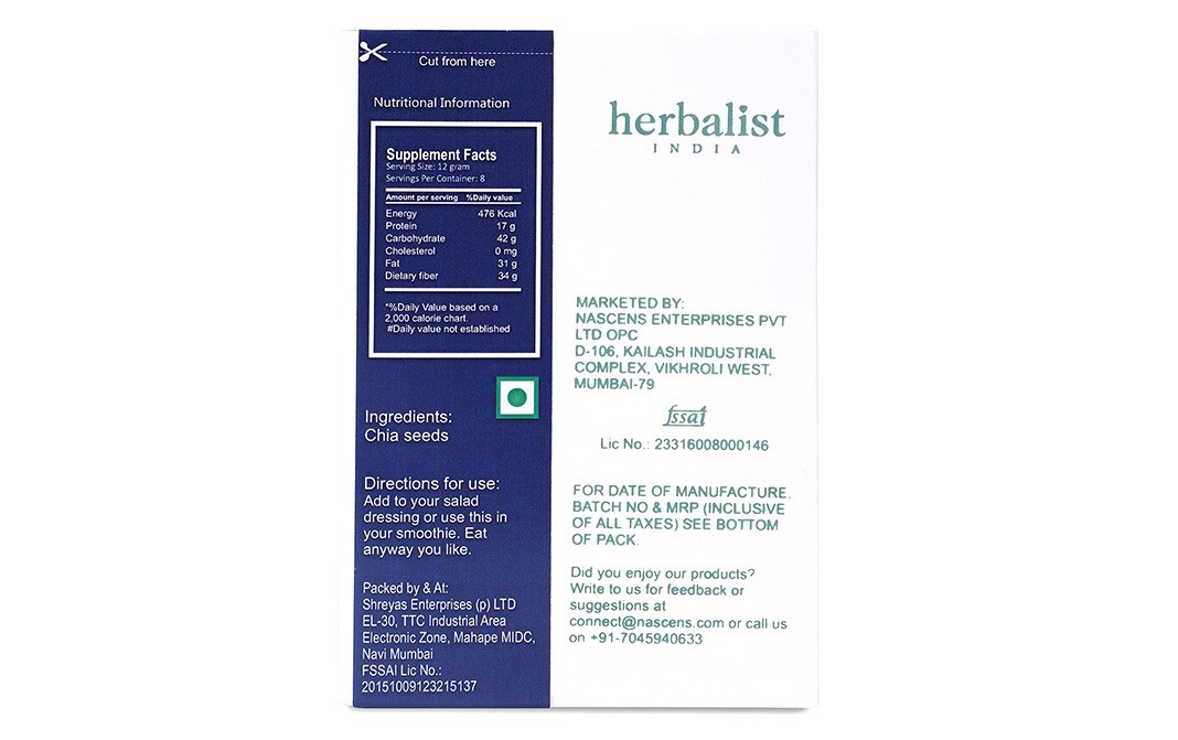 Herbalist Chia Seeds Box 100 grams - Reviews | Nutrition | Ingredients ...