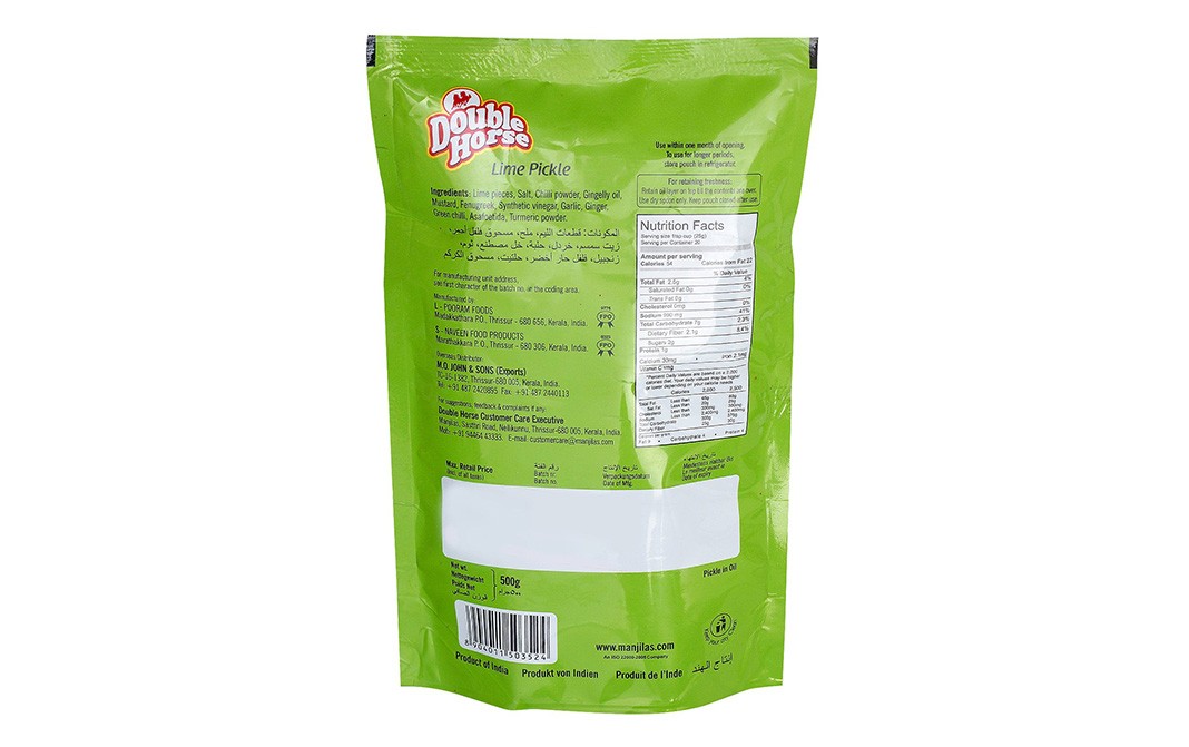 Double Horse Lime Pickle Pack 500 grams - Reviews | Nutrition ...