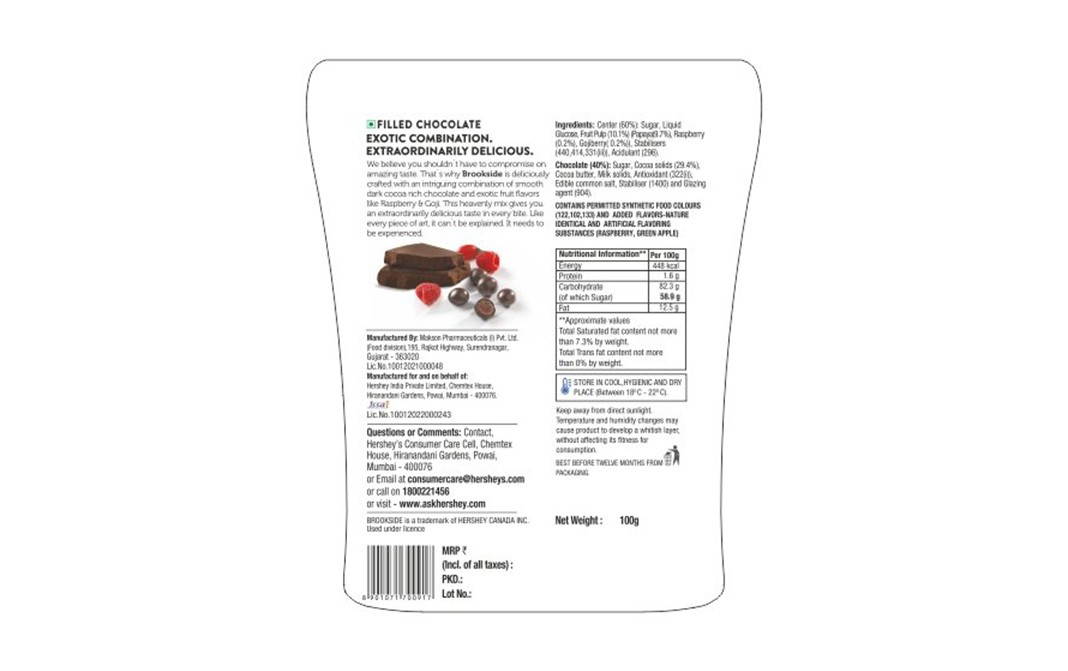Brookside Raspberry & Goji Flavored Center Chocolate Pack 100 grams ...