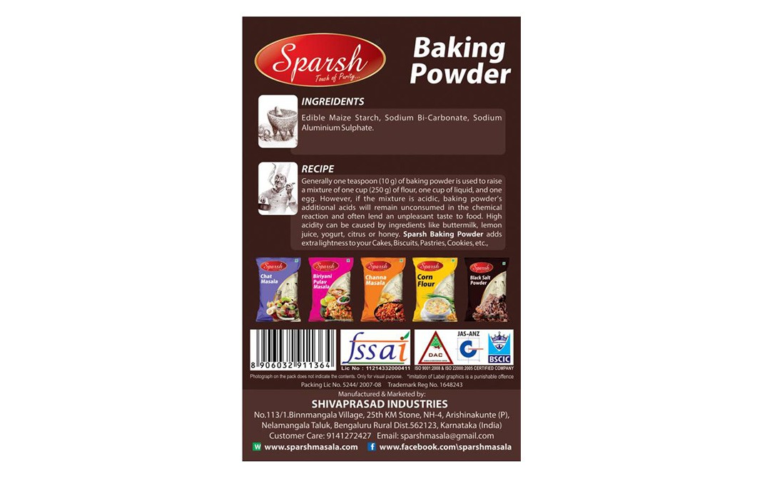 Sparsh Baking Powder Box 500 grams - Reviews | Nutrition | Ingredients ...