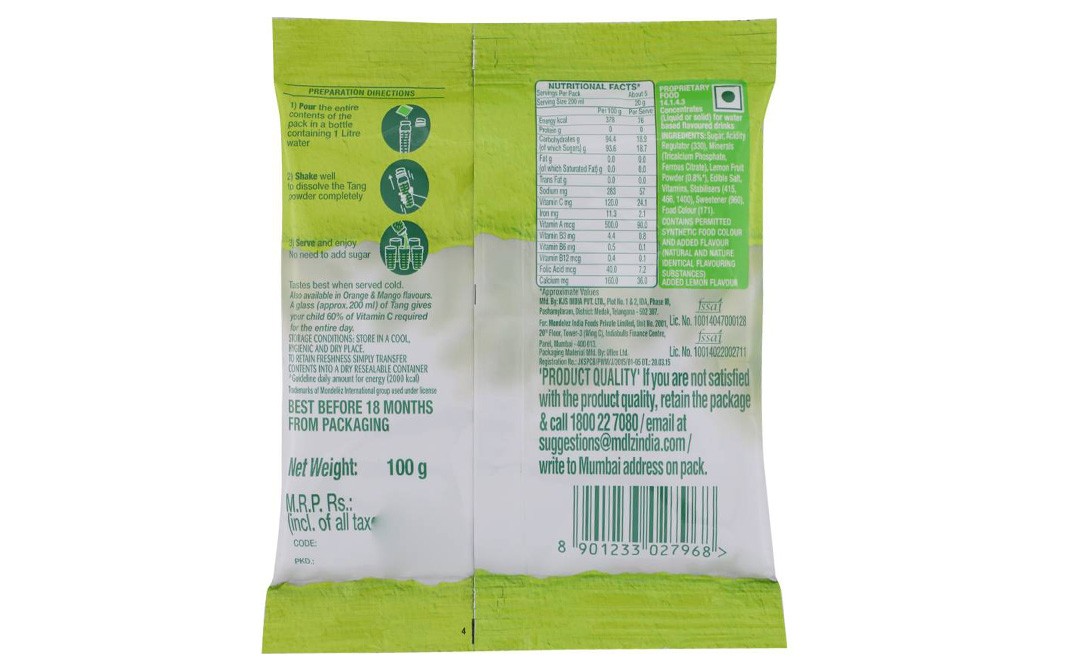 Tang Lemon Pack 100 grams - Reviews | Nutrition | Ingredients ...
