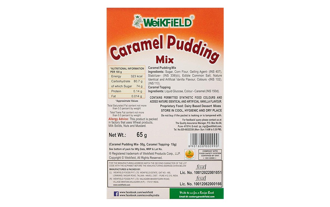 Weikfield Caramel Pudding Mix, with Topping Inside Box 65 grams ...