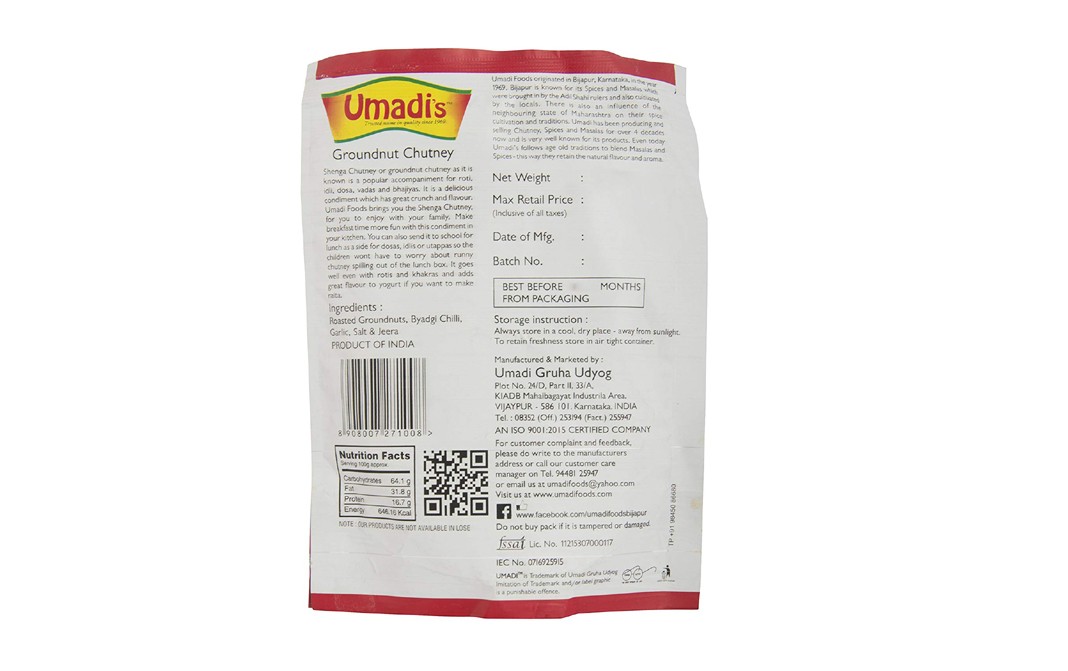 Umadi's Groundnut Chutney Pack 200 grams - GoToChef