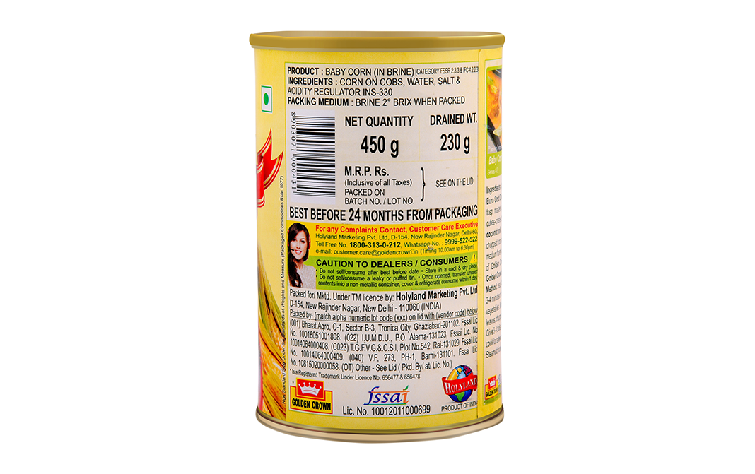 Golden Crown Baby Corn Tin 450 grams - GoToChef