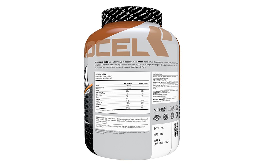 Procel Ketowhey Mango Lassi Flavor Ketogenic Protein Powder Plastic ...