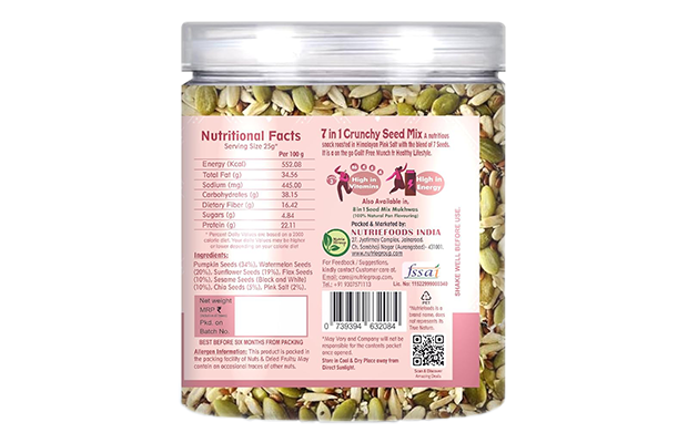 Nutrie Foods Seed Mix Roasted In Himalayan Pink Salt Plastic Jar - GoToChef